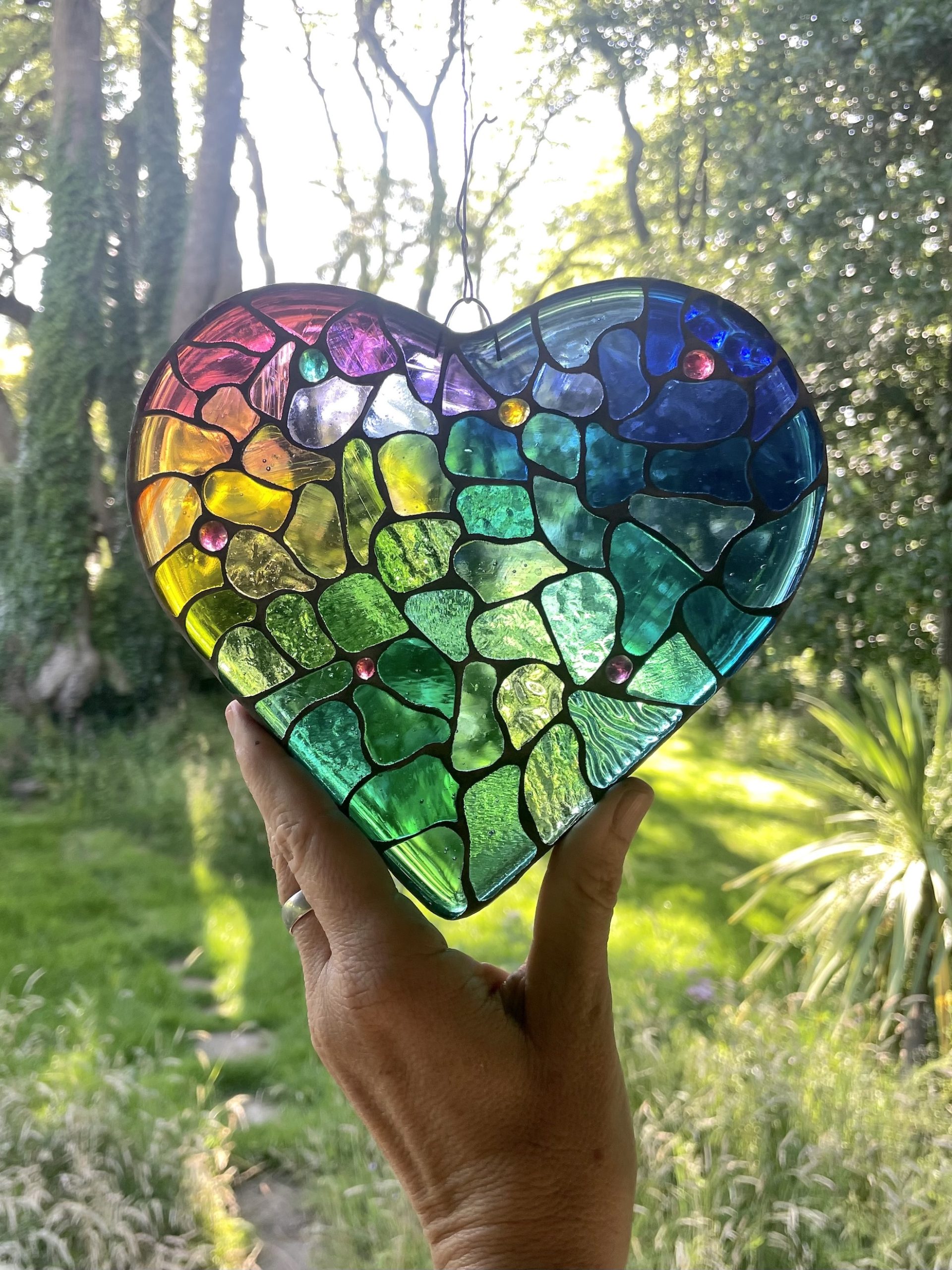 Large Stained Glass Mosaic Heart (ref 214) - Siobhan Allen